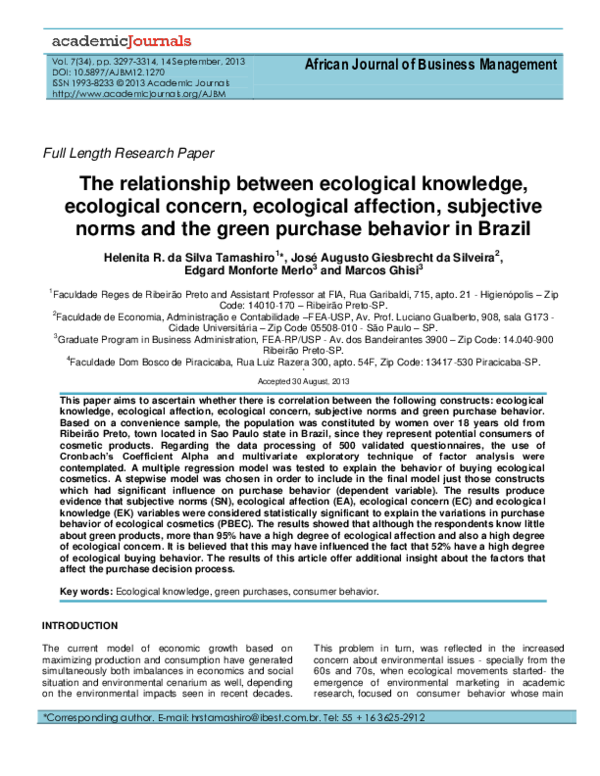 (PDF) African Journal of Business Management The relationship between ecological knowledge ...