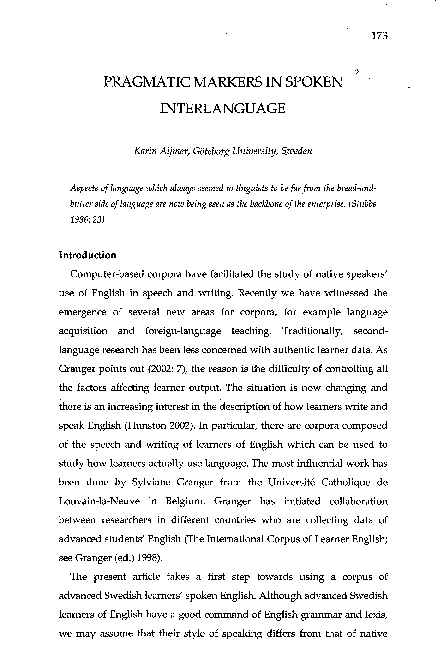 (PDF) PRAGMATIC MARKERS IN SPOKEN INTERLANGUAGE