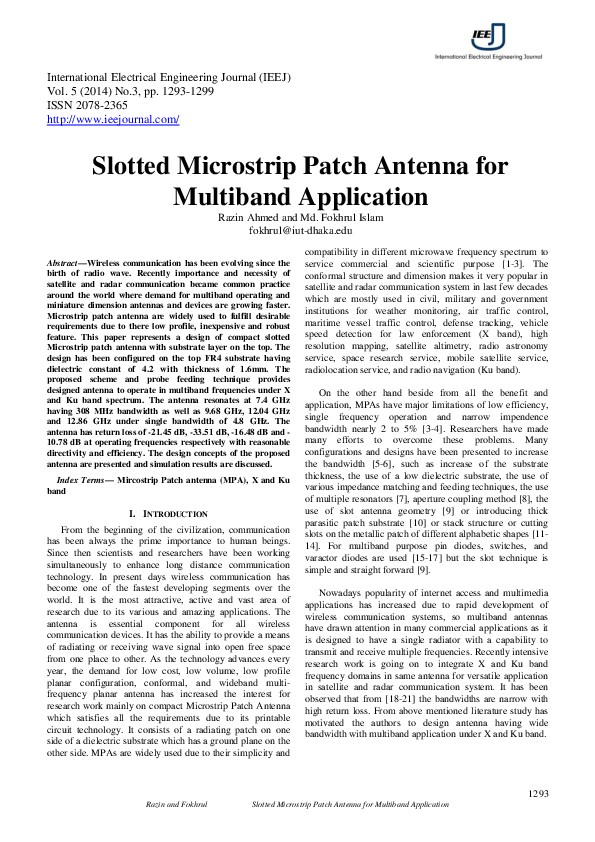 (PDF) Slotted Microstrip Patch Antenna for Multiband Application