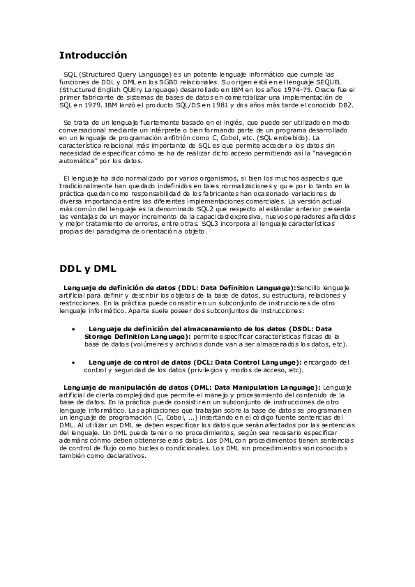 Doc Introducción Sql Structured Query Language