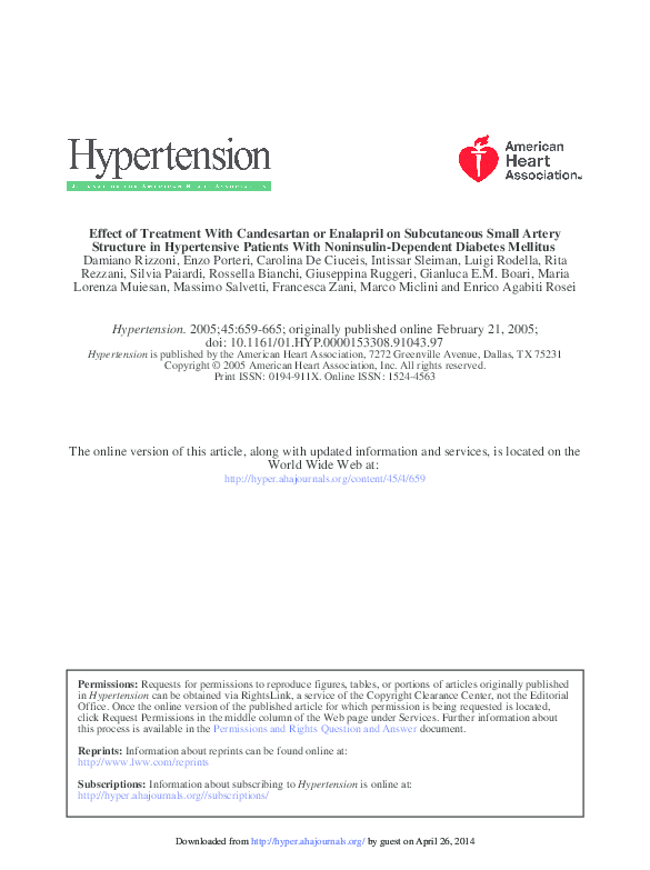 (PDF) Effect of Treatment With Candesartan or Enalapril on Subcutaneous Small Artery Structure ...
