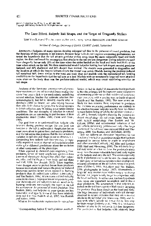 (PDF) The Lure Effect, Tadpole Tail Shape, and the Target of Dragonfly ...