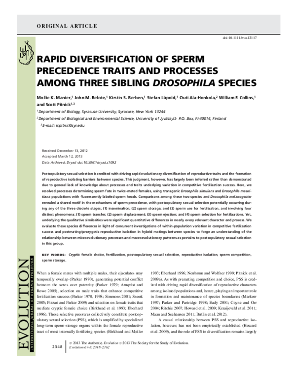 (PDF) Rapid diversification of sperm precedence traits and processes ...