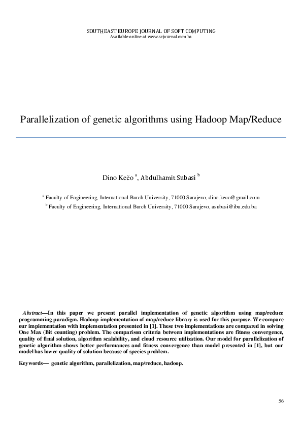 (PDF) SOUTHEAST EUROPE JOURNAL OF SOFT COMPUTING Parallelization of genetic algorithms using ...