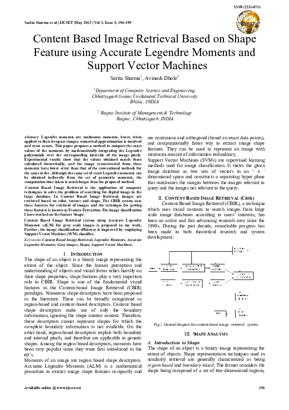 Pdf Content Based Image Retrieval Based On Shape Feature Using Accurate Legendre Moments And