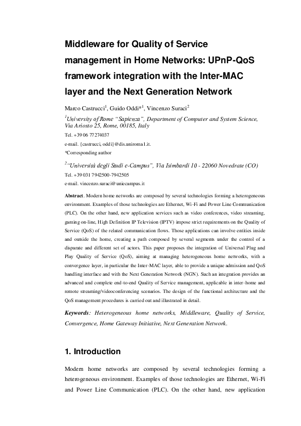 (PDF) Middleware for Quality of Service management in Home Networks: UPnP-QoS framework ...