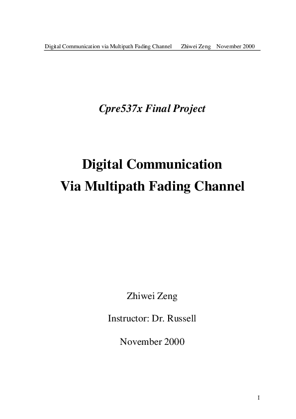 (PDF) Digital Communication via Multipath Fading Channel Cpre537x Final ...