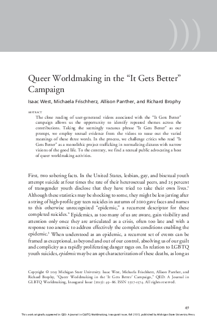 (PDF) Queer Worldmaking in the "It Gets Better" Campaign