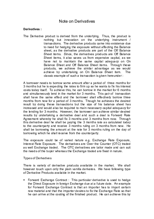 Note on Derivatives Derivatives