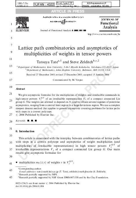 Pdf Lattice Path Combinatorics And Asymptotics Of Multiplicities Of Weights In Tensor Powers