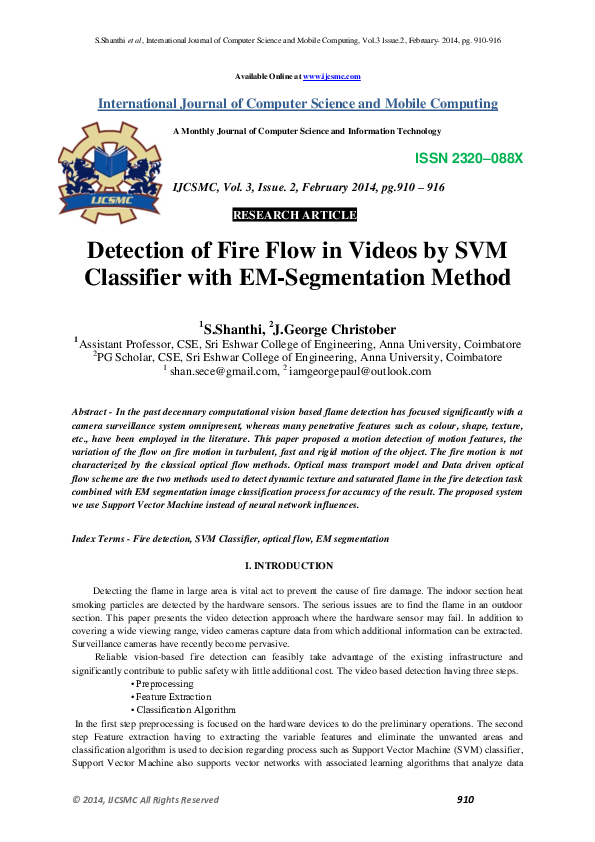 (PDF) Detection of Fire Flow in Videos by SVM Classifier with EM-Segmentation Method﻿