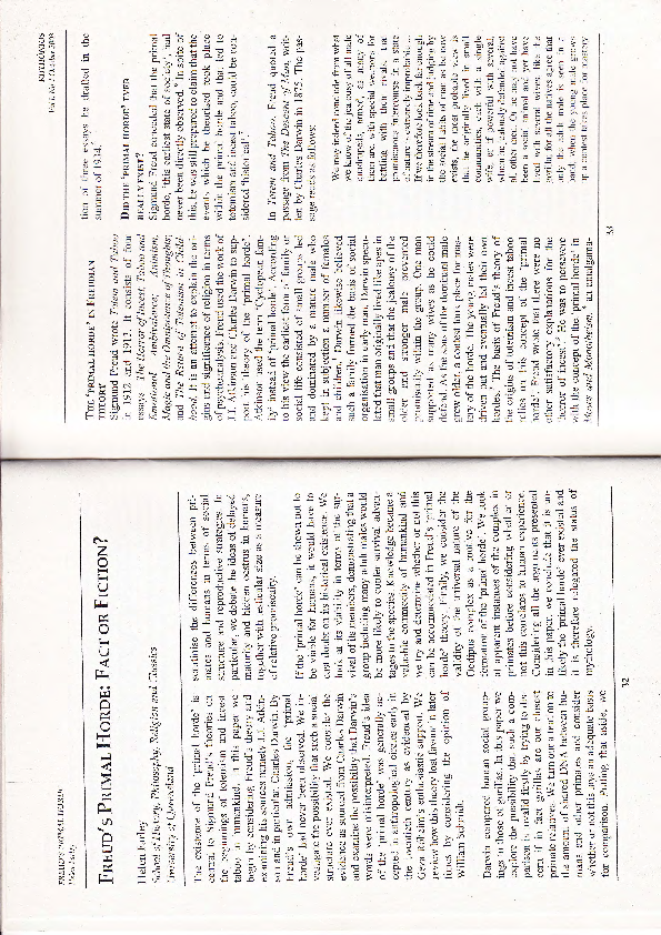 (PDF) Freud's Primal Horde: Fact or Fiction?
