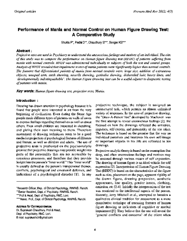 Performance of mania and normal control on Human Figure Drawing test