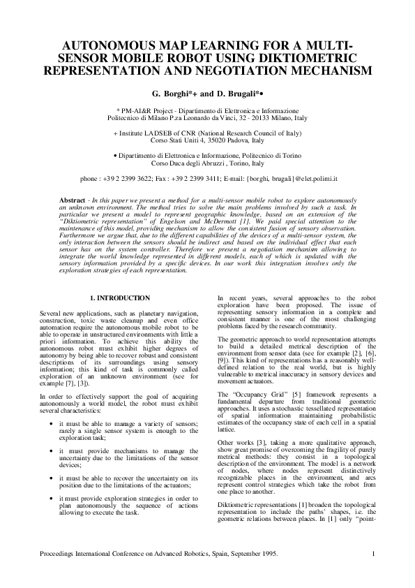 (PDF) AUTONOMOUS MAP LEARNING FOR A MULTI- SENSOR MOBILE ROBOT USING DIKTIOMETRIC REPRESENTATION ...