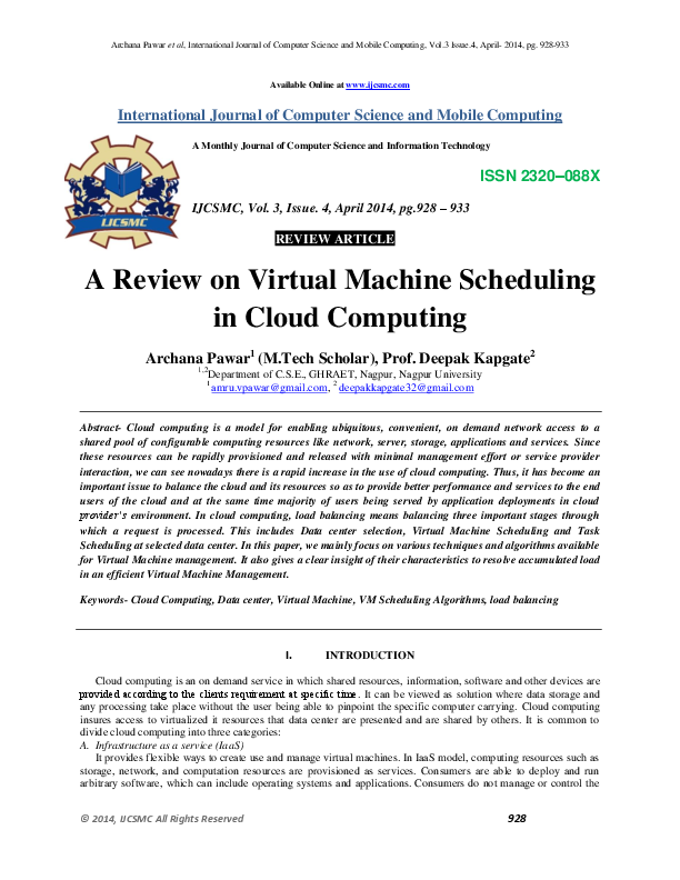 (PDF) A Review on Virtual Machine Scheduling in Cloud Computing﻿