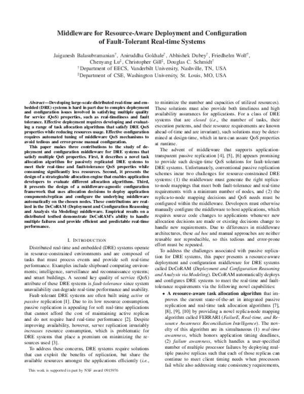 Pdf Middleware For Resource Aware Deployment And Configuration Of Fault Tolerant Real Time