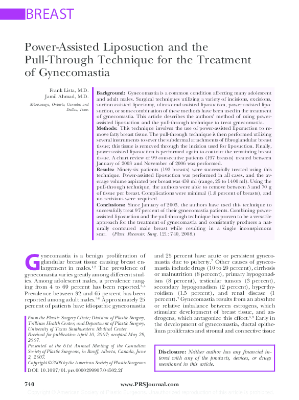 (PDF) Power-Assisted Liposuction and the Pull-Through Technique for the ...