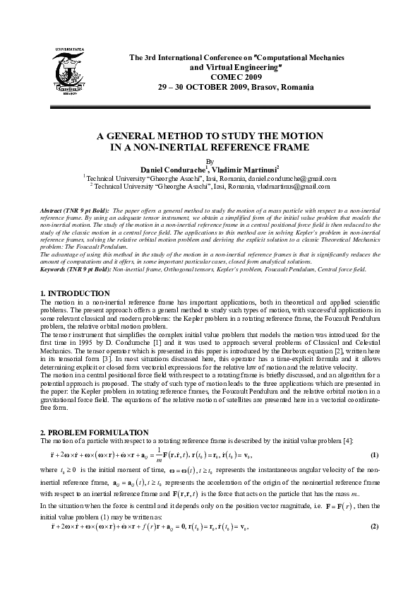 (PDF) A GENERAL METHOD TO STUDY THE MOTION IN A NON-INERTIAL REFERENCE ...