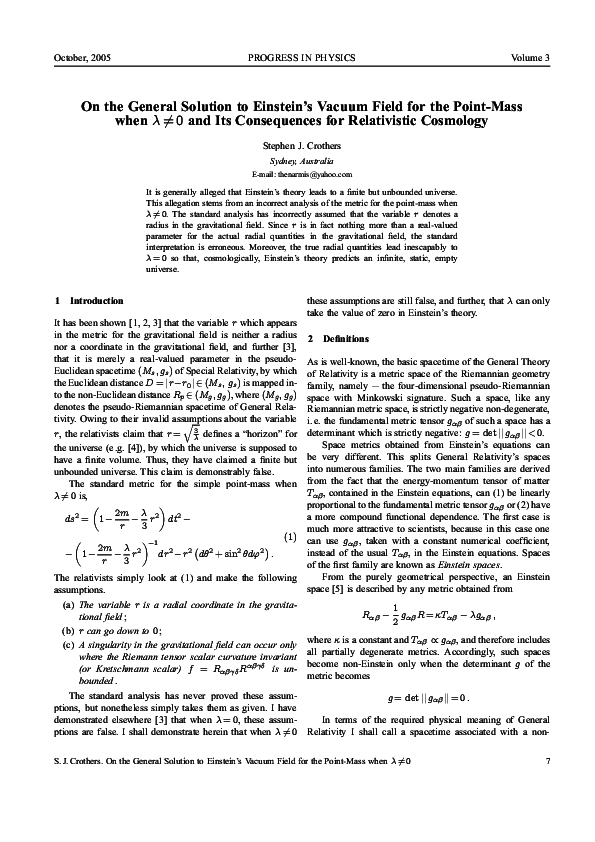 (PDF) On the General Solution to Einstein's Vacuum Field for the Point ...