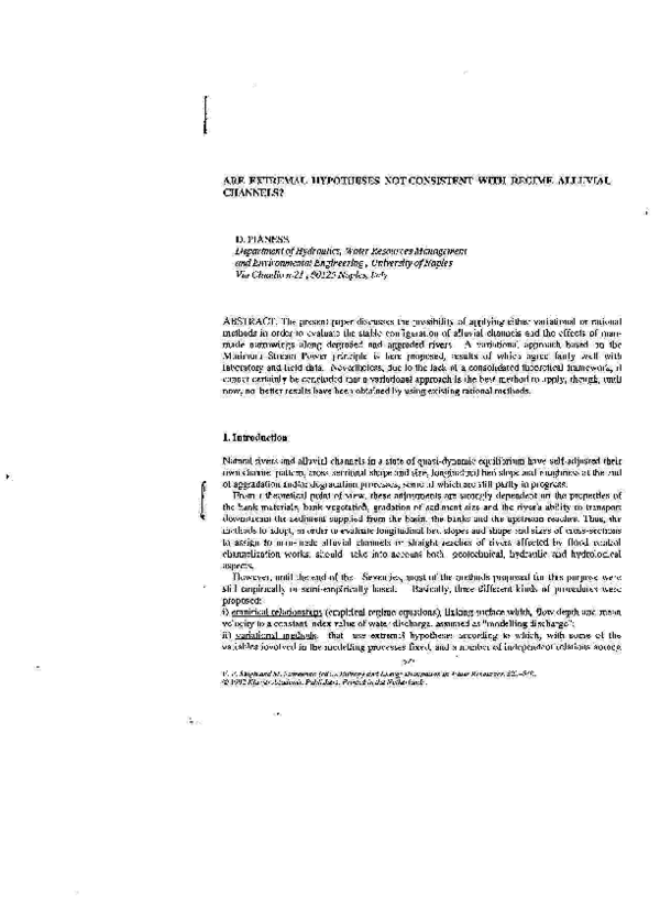 (PDF) Are Extremal Hypotheses not consistent with Alluvial Channels?