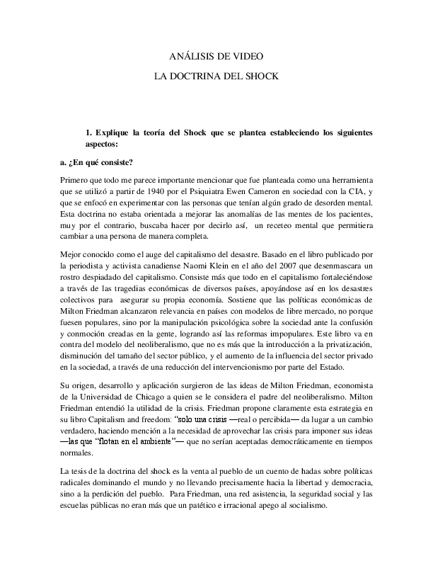 ANÁLISIS DE VIDEO LA DOCTRINA DEL SHOCK