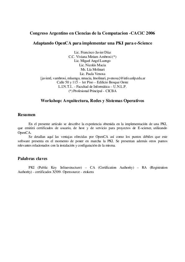 (PDF) Adaptando OpenCA para implementar una PKI para e-Science