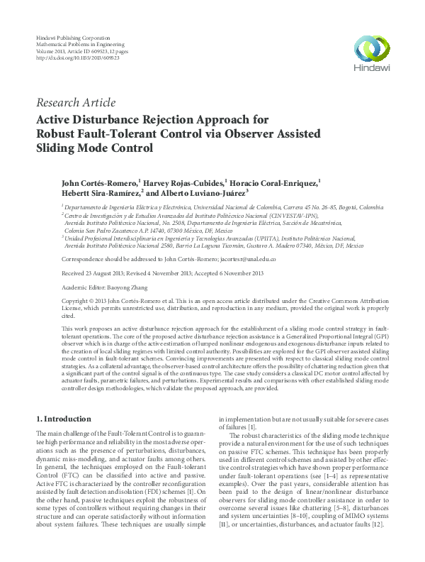Pdf Active Disturbance Rejection Approach For Robust Fault Tolerant Control Via Observer