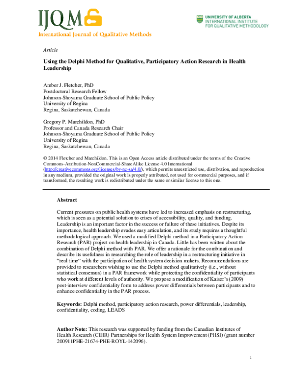(PDF) Using the Delphi Method for Qualitative, Participatory Action Research in Health Leadership