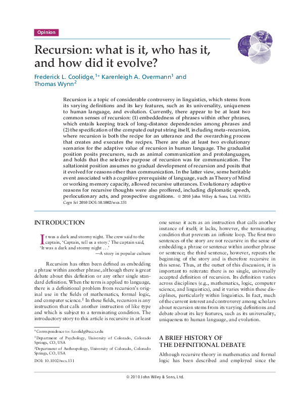 (PDF) Recursion: what is it, who has it, and how did it evolve ...