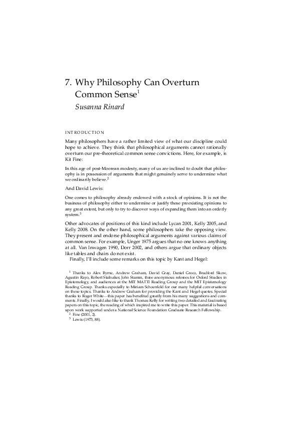 (PDF) Why Philosophy Can Overturn Common Sense | Susanna Rinard ...