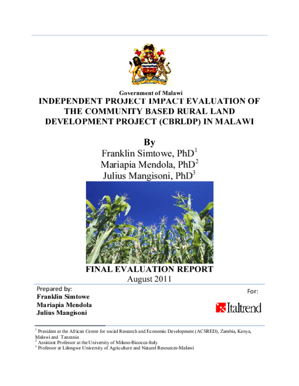 (PDF) IMPACT EVALUATION OF THE COMMUNITY BASED RURAL LAND DEVELOPMENT ...