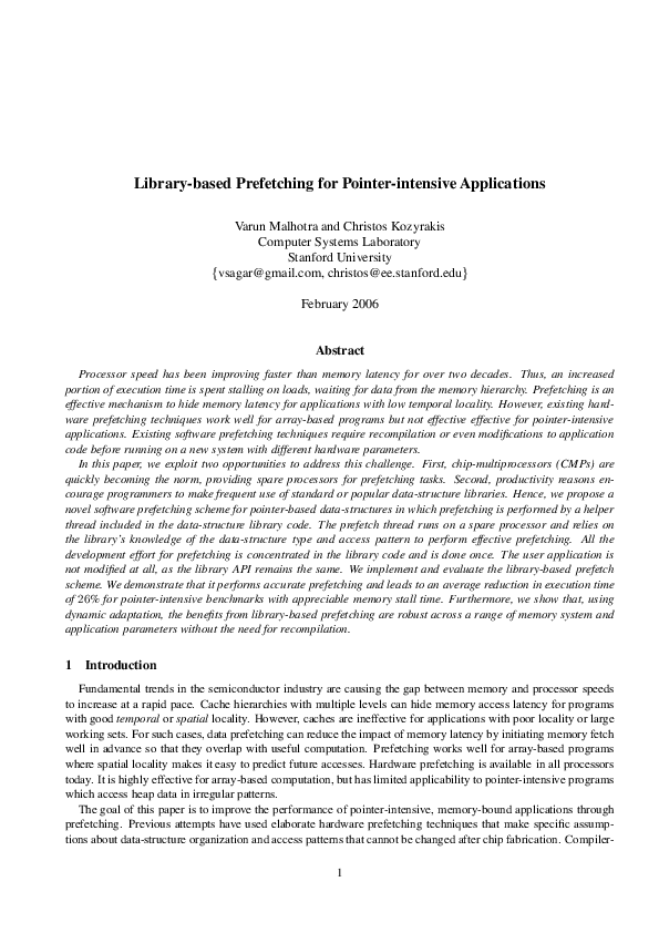 (PDF) Library-based Prefetching for Pointer-intensive Applications