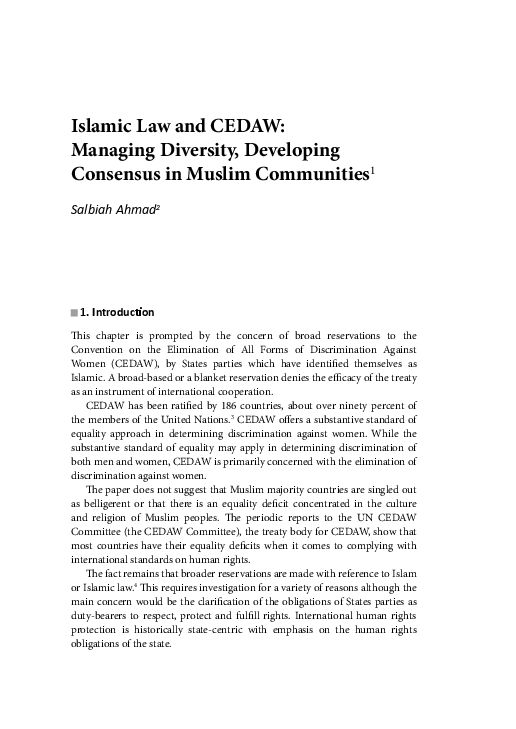(PDF) Islamic Law and CEDAW | 315 Islamic Law and CEDAW: Managing ...