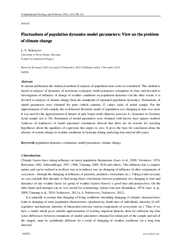 Pdf Fluctuations Of Population Dynamics Model Parameters View On The