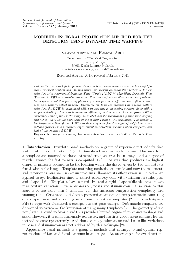 (PDF) Modified Integral Projection Method for Eye Detection Using Dynamic Time Warping