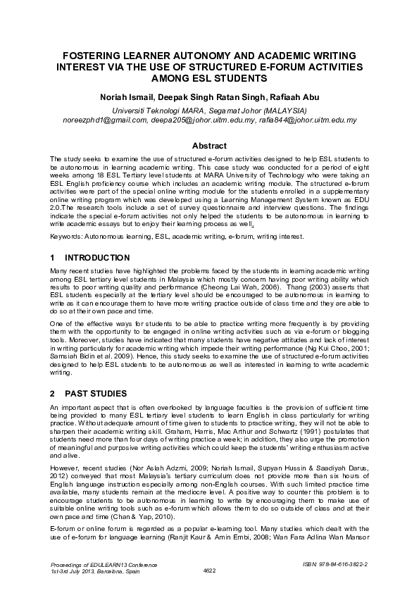 (PDF) FOSTERING LEARNER AUTONOMY AND ACADEMIC WRITING