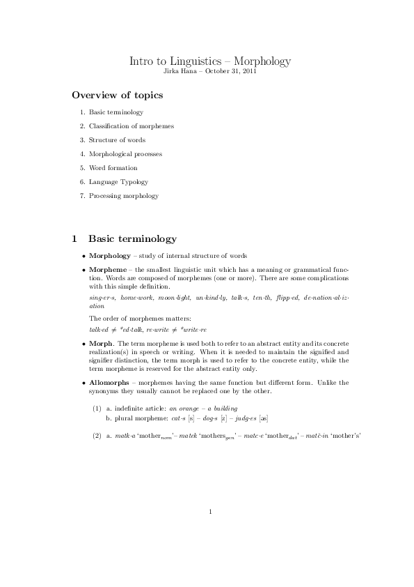 (PDF) Intro to Linguistics – Morphology