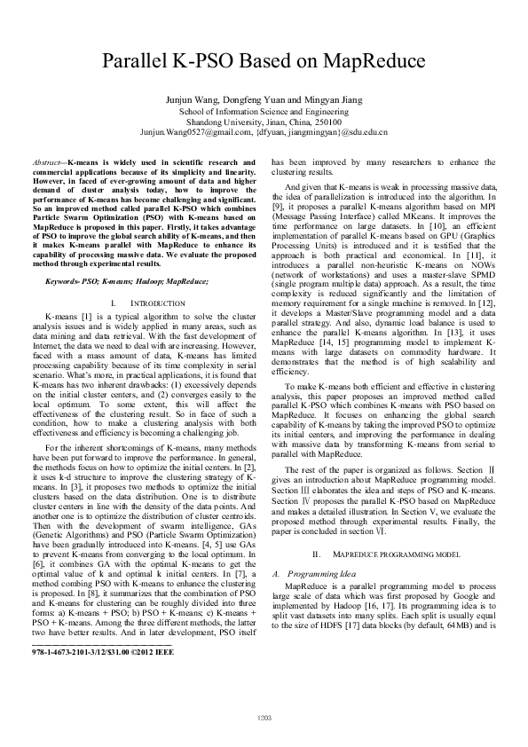 (PDF) Parallel K-PSO Based on MapReduce