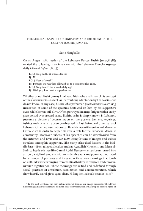 (PDF) The Secular Saint: Iconography and Ideology in the Cult of Bashir ...