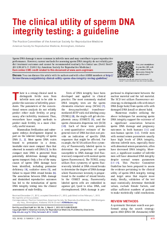 (PDF) The clinical utility of sperm DNA integrity testing: a guideline