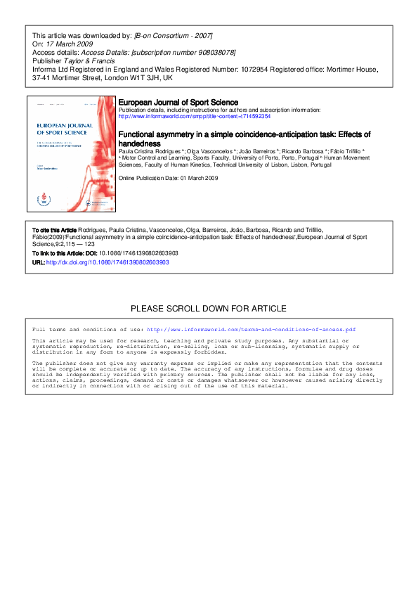 Pdf Functional Assymetry In A Simple Coincidence Anticipation Task