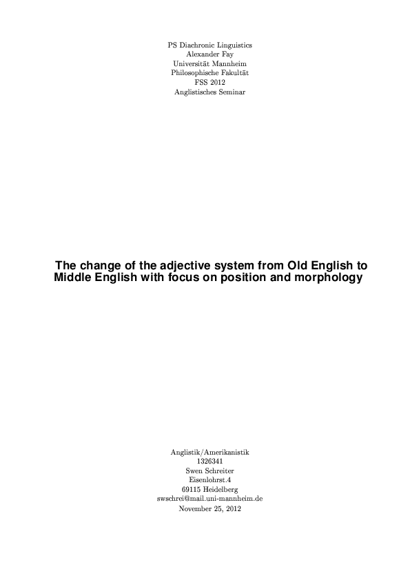(PDF) PS Diachronic Linguistics The change of the adjective system from ...