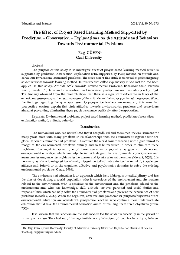 (PDF) The Effect of Project Based Learning Method Supported by Prediction – Observation ...