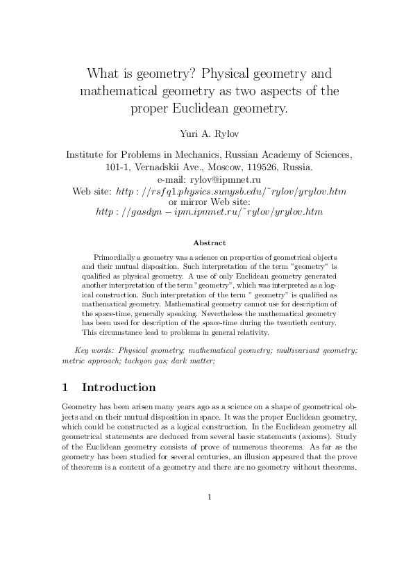 (PDF) What is geometry? Physical geometry and mathematical geometry as ...