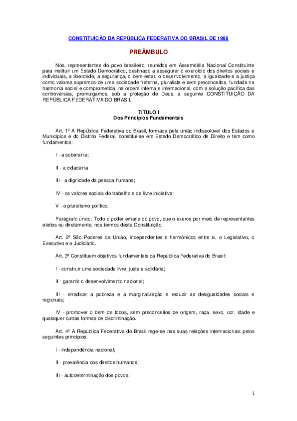 (DOC) CONSTITUIÇÃO DA REPÚBLICA FEDERATIVA DO BRASIL DE 1988