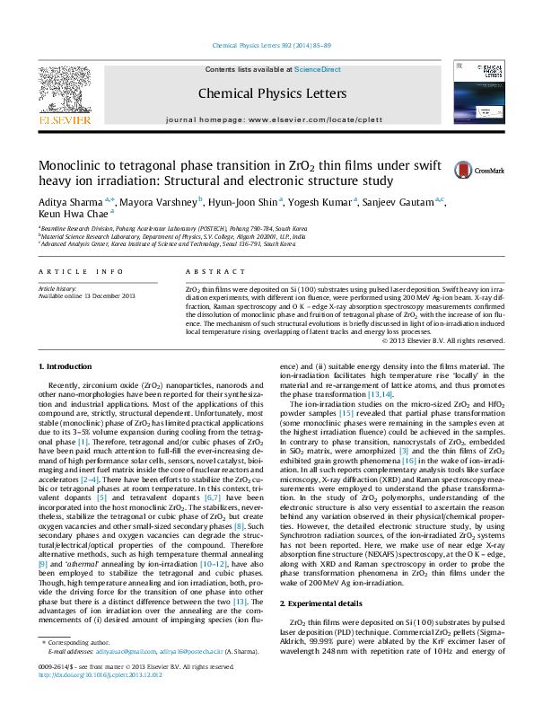 (PDF) Monoclinic to tetragonal phase transition in ZrO2 thin films under swift heavy ion ...