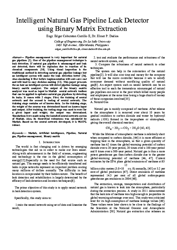 Pdf Intelligent Natural Gas Pipeline Leak Detector Using Binary
