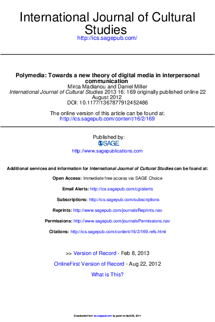 (PDF) Polymedia: Towards a new theory of digital media in interpersonal ...