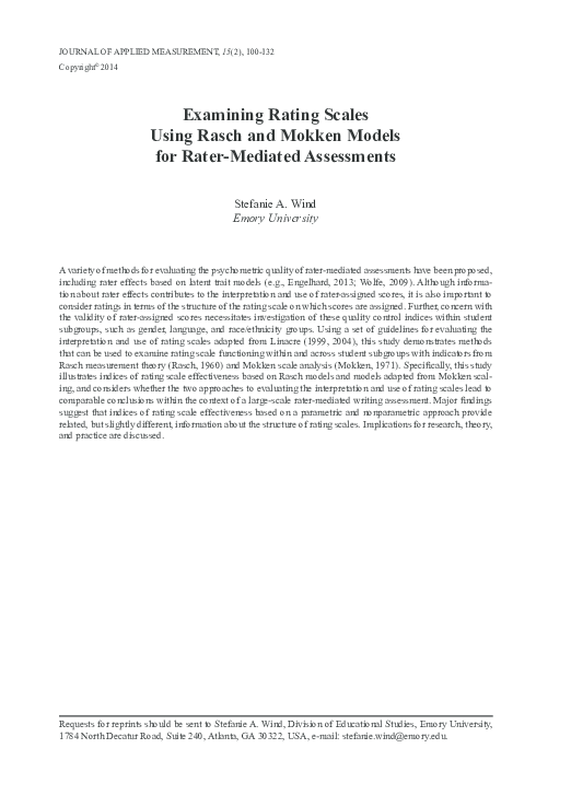 Pdf Examining Rating Scales Using Rasch And Mokken Models For Rater
