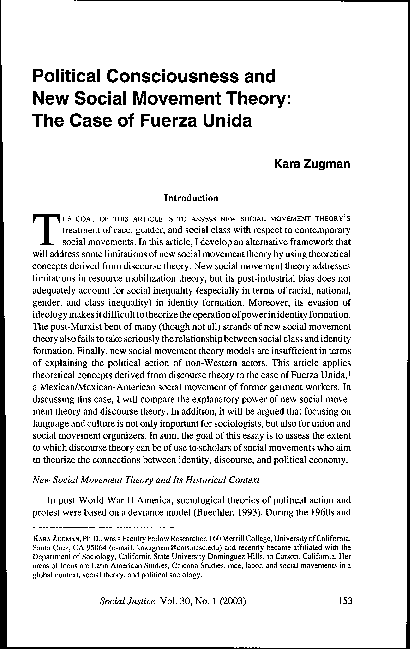 (PDF) Political consciousness and new social movement theory: the case ...